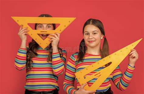 Smiling School Girls Hold Math Tool Of Triangle Stock Image Image Of Smiling School Girls Hold Math Tool Of Triangle Stock Image Image Of