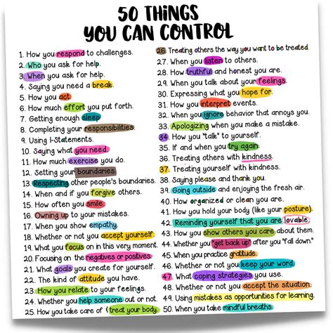 50 Things You Can Control Free Poster And Checklist Wholehearted