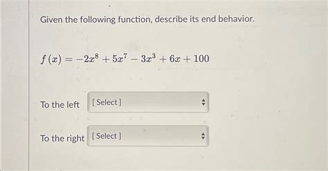 Solved Given The Following Function Describe Its End Chegg