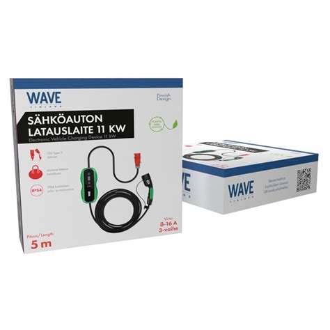 Wave Ev 3 Vaiheinen Sähköauton Latauslaite Cee Type 2 11 Kw 5m Musta Wave