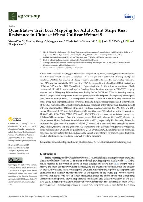 Pdf Quantitative Trait Loci Mapping For Adult Plant Stripe Rust Resistance In Chinese Wheat