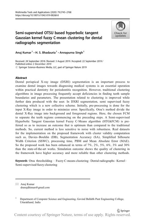 semi supervised otsu based hyperbolic tangent gaussian kernel fuzzy c