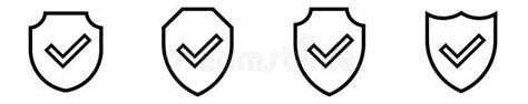 Shield Tick Secure Line Icon Protection Check Mark Vector Sign Stock Illustration