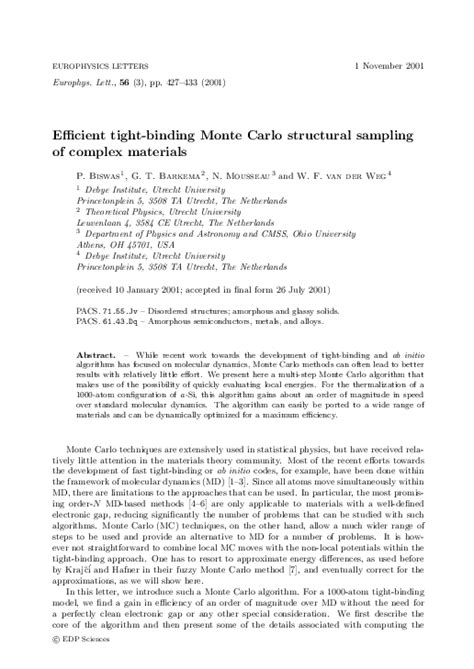 pdf efficient tight binding monte carlo structural sampling of