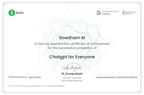 Gowtham M On Linkedin Chatgpt Ai Certification Guvi Artificialintelligence Nlp Innovation