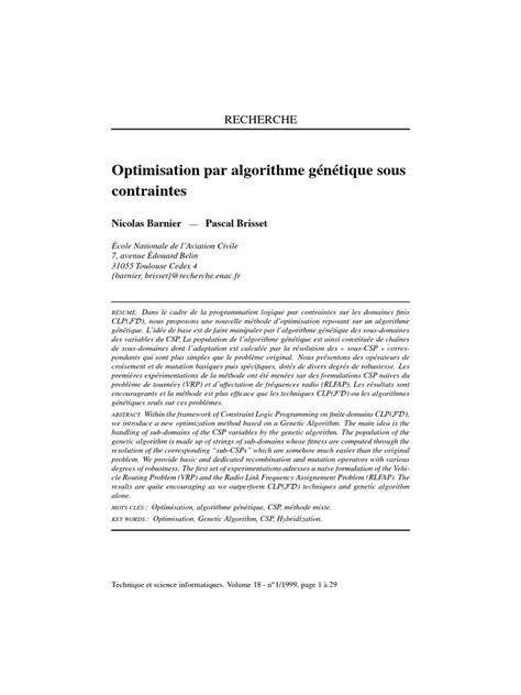 Optimisation Par Algorithme Génétique Sous Contraintes Recherche Pdf