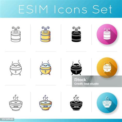 초음파 공기 청정기 가전 제품 아이콘 세트 호흡 관리 장치 이오니저 실내 습도 조절기 선형 검정 색 및 Rgb 색상 스타일