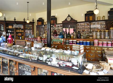 Interior Of Victorian Chemist Shop Blists Hill Victorian Town Stock