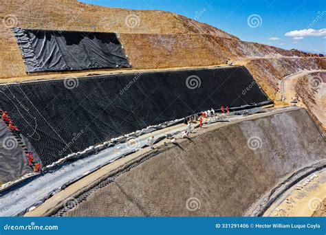 Installation Process Of Geosynthetics In Industry And Mining Stock