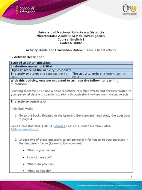 Activity Guide And Evaluation Rubric Unit 1 Task 1 Initial Activity Pdf