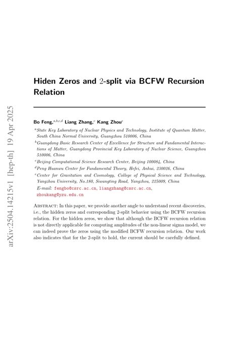 Pdf Hidden Zeros And 2 Split Via Bcfw Recursion Relation