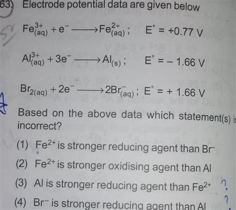 [answered] 63 electrode potential data are given below e 0 77 v 57 3 fe