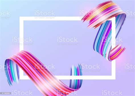 추상적인 벡터 페인트 브러시 획 화이트 프레임입니다 액체 페인트의 다채로운 컬입니다 디지털 3d 리본 브러쉬 텍스처입니다 추상 잉크 배경입니다 크리에이 티브 나선형 파 핑크