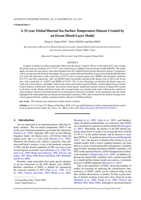 Pdf A 31 Year Global Diurnal Sea Surface Temperature Dataset Created By An Ocean Mixed Layer Model