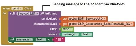 transmit a message to the esp32 board via bluetooth