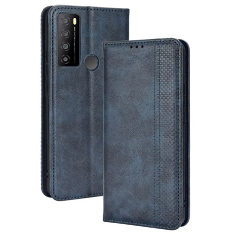 For Tcl Xl Magnetic Buckle Retro Texture Leather Phone Case Blue Alexnld Com