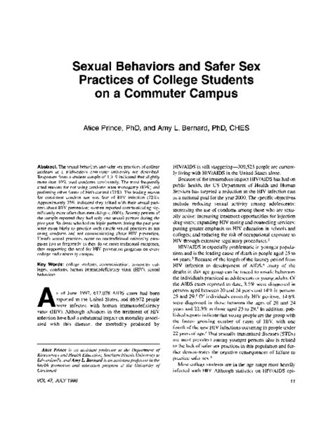 Pdf Sexual Behaviors And Safer Sex Practices Of College Students On A