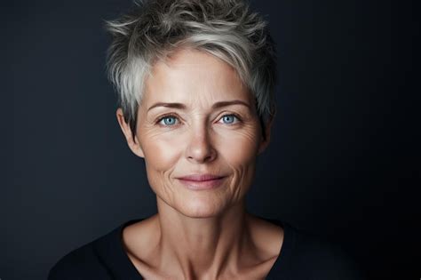 Premium Ai Image Woman With Short Pixie And Black Shirt Generative Ai