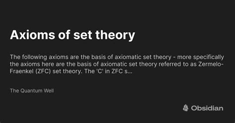 Axioms Of Set Theory The Quantum Well Obsidian Publish