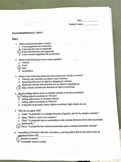 Practice TEST 1 Answers PHYS 001 Studocu