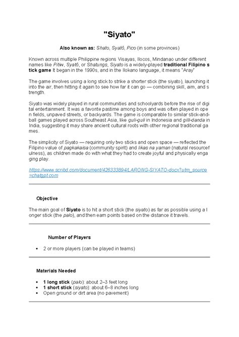 Piko Traditional Filipino Game A Comprehensive Guide Studocu