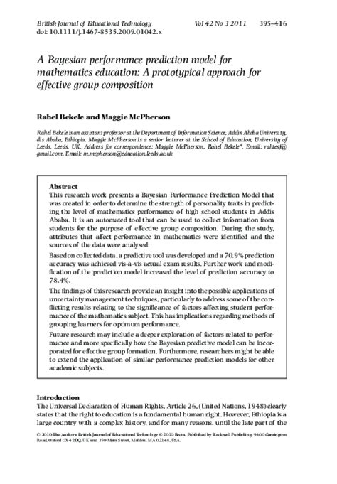 Pdf A Bayesian Performance Prediction Model For Mathematics Education A Prototypical Approach