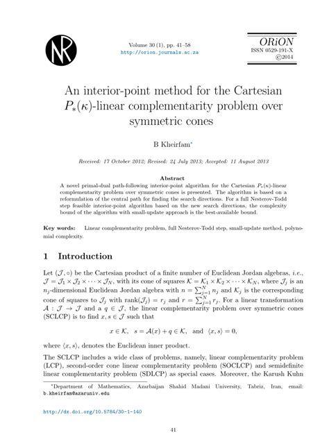 Pdf An Interior Point Method For The Cartesian Pk Linear Complementarity Problem Over