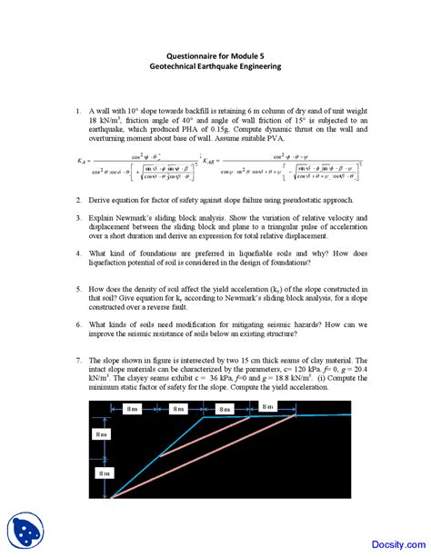 Compute Dynamic Thrust Geotechnical Earthquake Engineering Exam Docsity