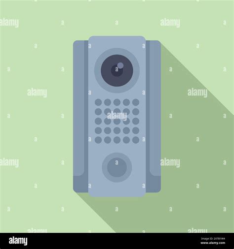 Flat Design Illustration Of A Sleek Digital Intercom Device With Long Shadow On A Pastel Green