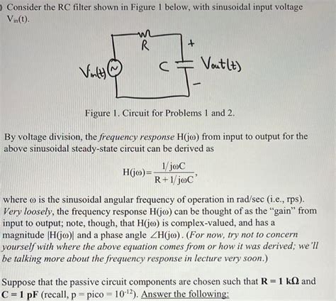 Solved Consider The Rc Filter Shown In Figure 1 Below With