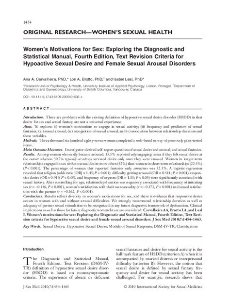 Pdf Womens Motivations For Sex Exploring The Diagnostic And Statistical Manual Fourth