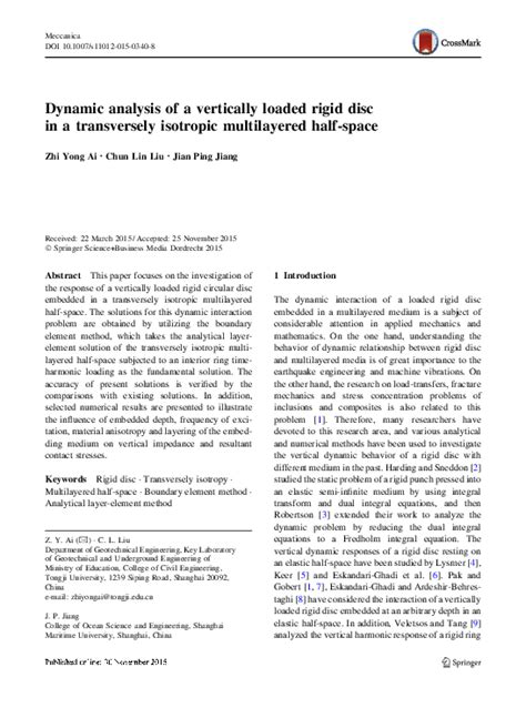 Pdf Dynamic Analysis Of A Vertically Loaded Rigid Disc In A Functionally Graded Transversely