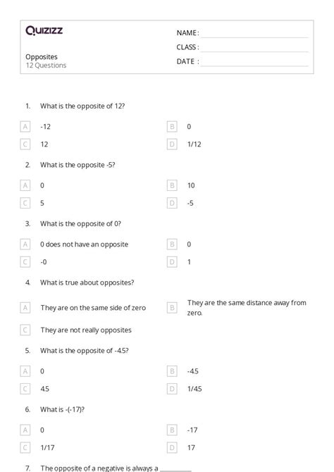 50 Identifying Opposites Worksheets For 7th Class On Quizizz Free