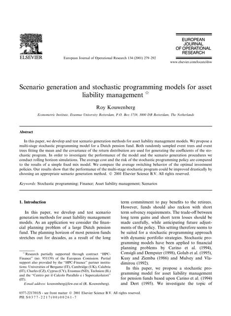Scenario Generation And Stochastic Programming Models For Asset Liabiltiy Management Pdf