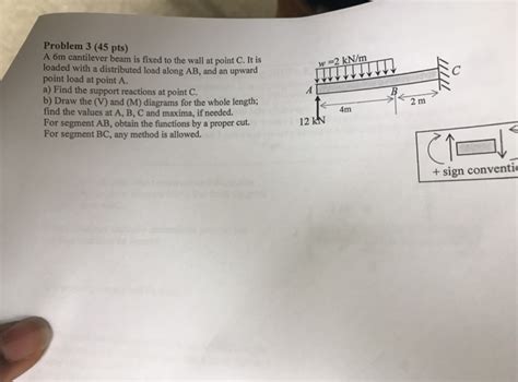 Solved Problem 3 45 Pts A 6m Cantilever Beam Is Fixed To