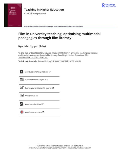 Pdf Film In University Teaching Optimising Multimodal Pedagogies Through Film Literacy