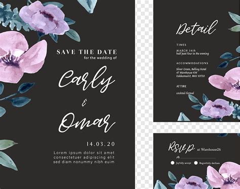 수채화 웨딩 카드 꽃 정원 초대 카드 Png Pngwing