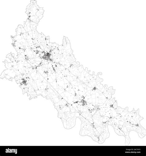 Satellite Map Of Province Of Lodi Towns And Roads Buildings And