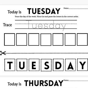 Days Of The Week Pre K Kindergarten Worksheets Etsy
