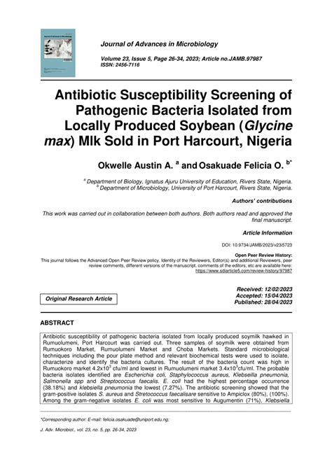 Pdf Antibiotic Susceptibility Screening Of Pathogenic Bacteria