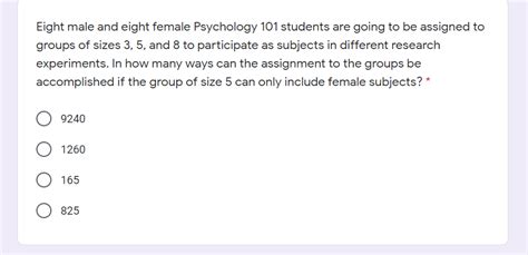 Solved Eight Male And Eight Female Psychology Babes Chegg Com