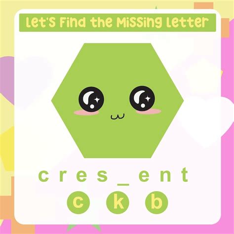 누락된 편지 워크시트 도형 이름의 글자를 영어로 완성하세요 어린이 교육용 게임 프리미엄 벡터