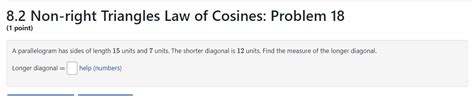 solved 8 2 non right triangles law of cosines problem 18 1