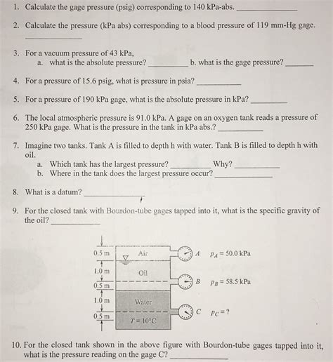 Solved Calculate The Gage Pressure Psig Corresponding To Chegg Com