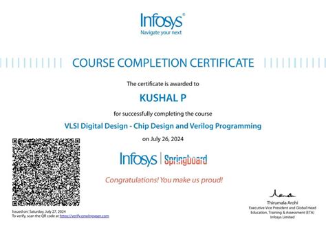 Kushal P On Linkedin Infosysspringboard Vlsi Certificate Chipdesign Verilog