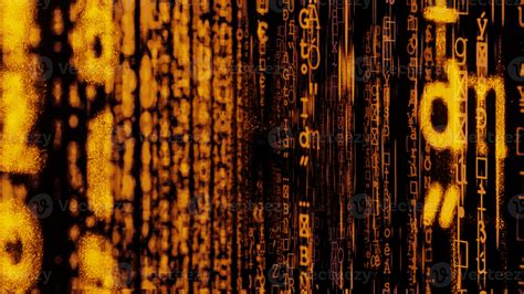3d Rendering Abstract Matrix With Dark Orange Digital Background