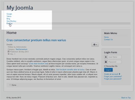 Applying The Css Nav Pills Class For Pill Style Buttons In Joomla Web Hosting Hub