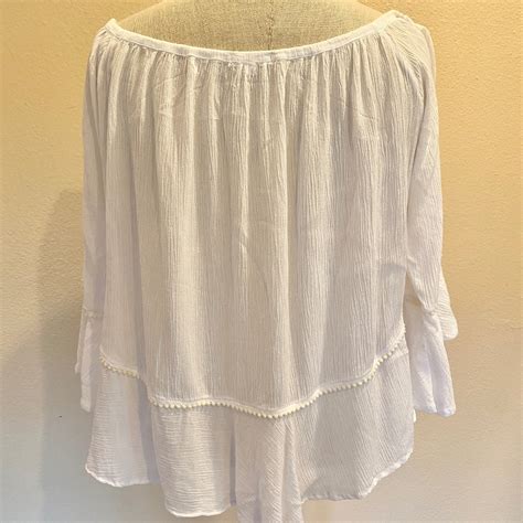 White Off Shoulder Sheer Blouse Gem