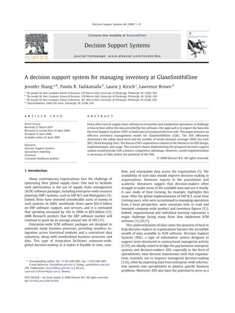 Pdf A Decision Support System For Managing Inventory At Glaxosmithkline