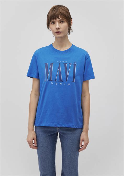 Mavi Logo Baskılı Mavi Tişört Mavi